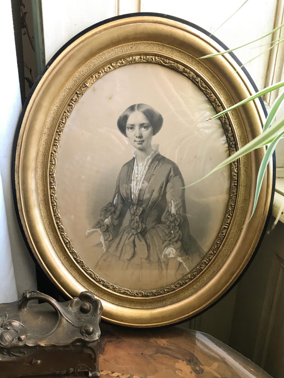 Original 1853 Graphite and Gouache Watercolor Portrait Painting of an ...