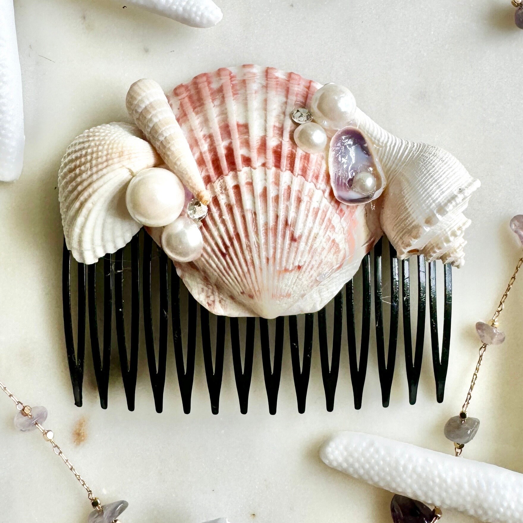 Seashell Hair Comb, Natural Shells, Beach Hair Accessory, Mermaid Hair ...