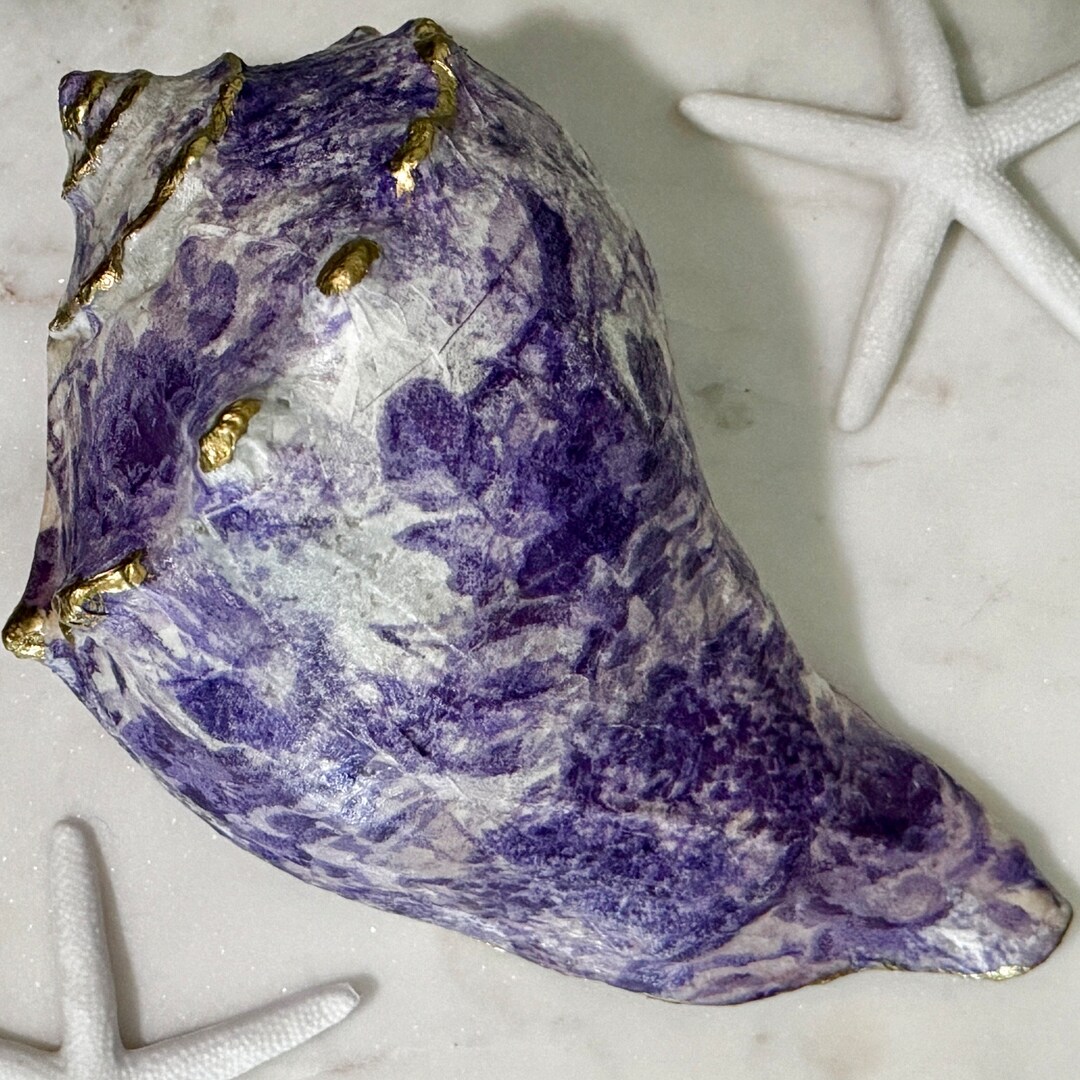 Whelk Shell, Purple, Decoupage Shell, Home Decor, Coastal Decor, Beach ...
