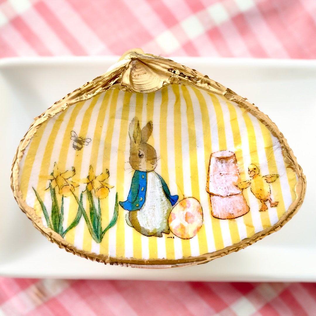 Elegant Decoupage Yellow Clam Shell Jewelry/trinket/ring Dish ...