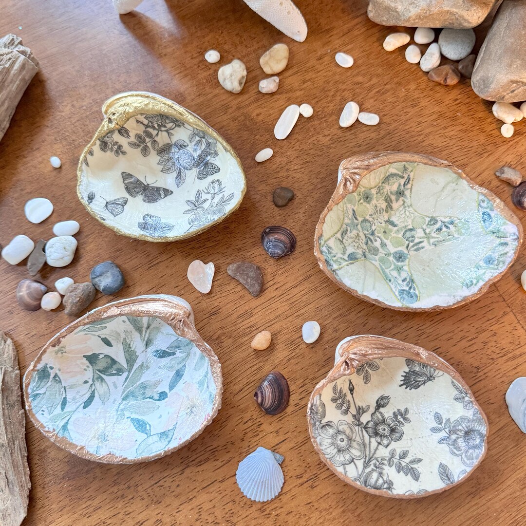 Handcrafted Decoupage Clam Shell, Flowers, Butterflies, Starfish ...