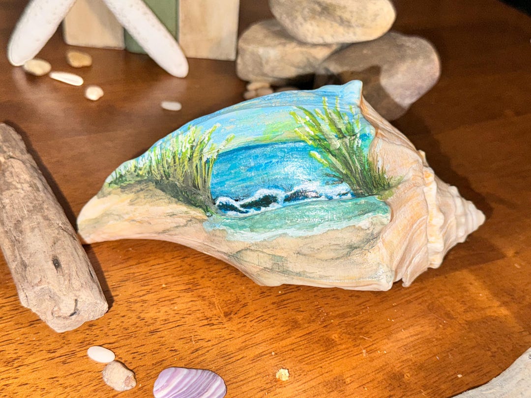 Hand Painted Whelk Shell, Recycled Shells, Coastal Decor, Beach Decor ...