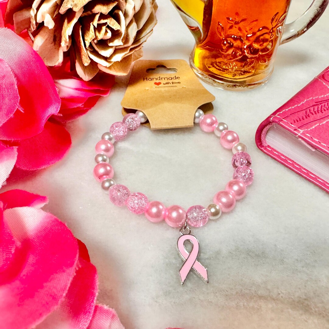 Pink Ribbon Bracelet: Breast Cancer Awareness Jewelry, Mastectomy Gift ...
