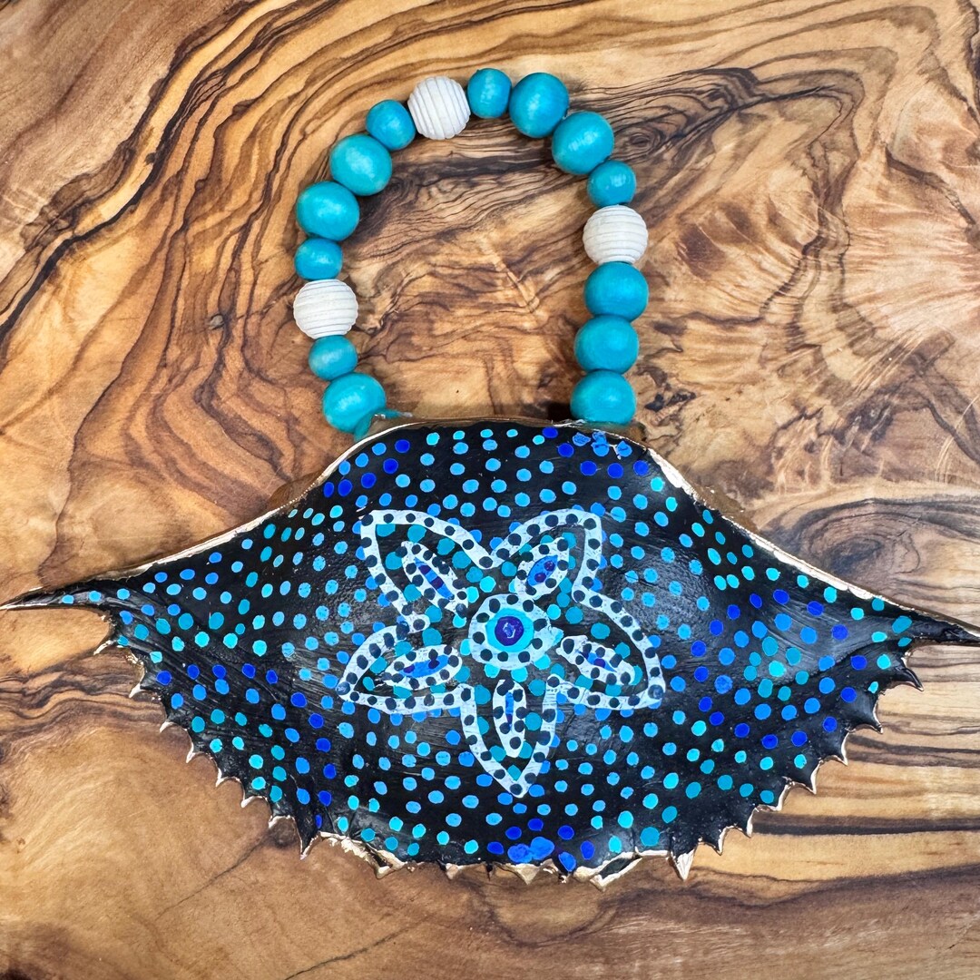 Hand-painted Maryland Blue Crab Shell Decor With Beads | Unique Coastal ...