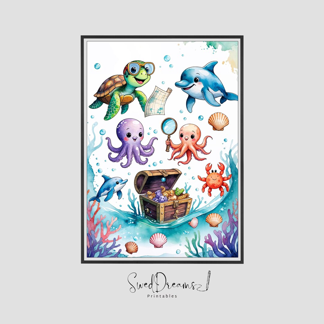 Underwater Explorer Animals Printable Wall Art | Cute Ocean Adventure ...