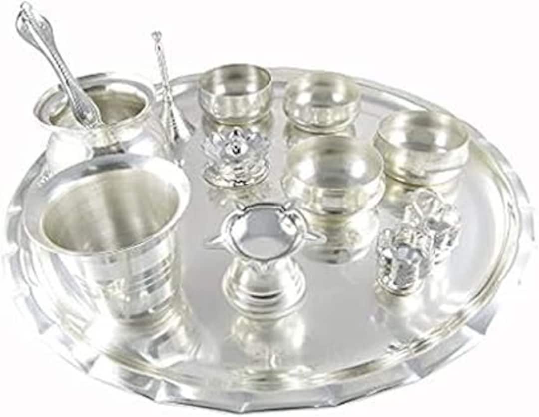 Pure Silver Puja Thali Set, Decorative Plated Arti Pooja Set ... Pure Silver Puja Thali Set, Decorative Plated Arti Pooja Set ...