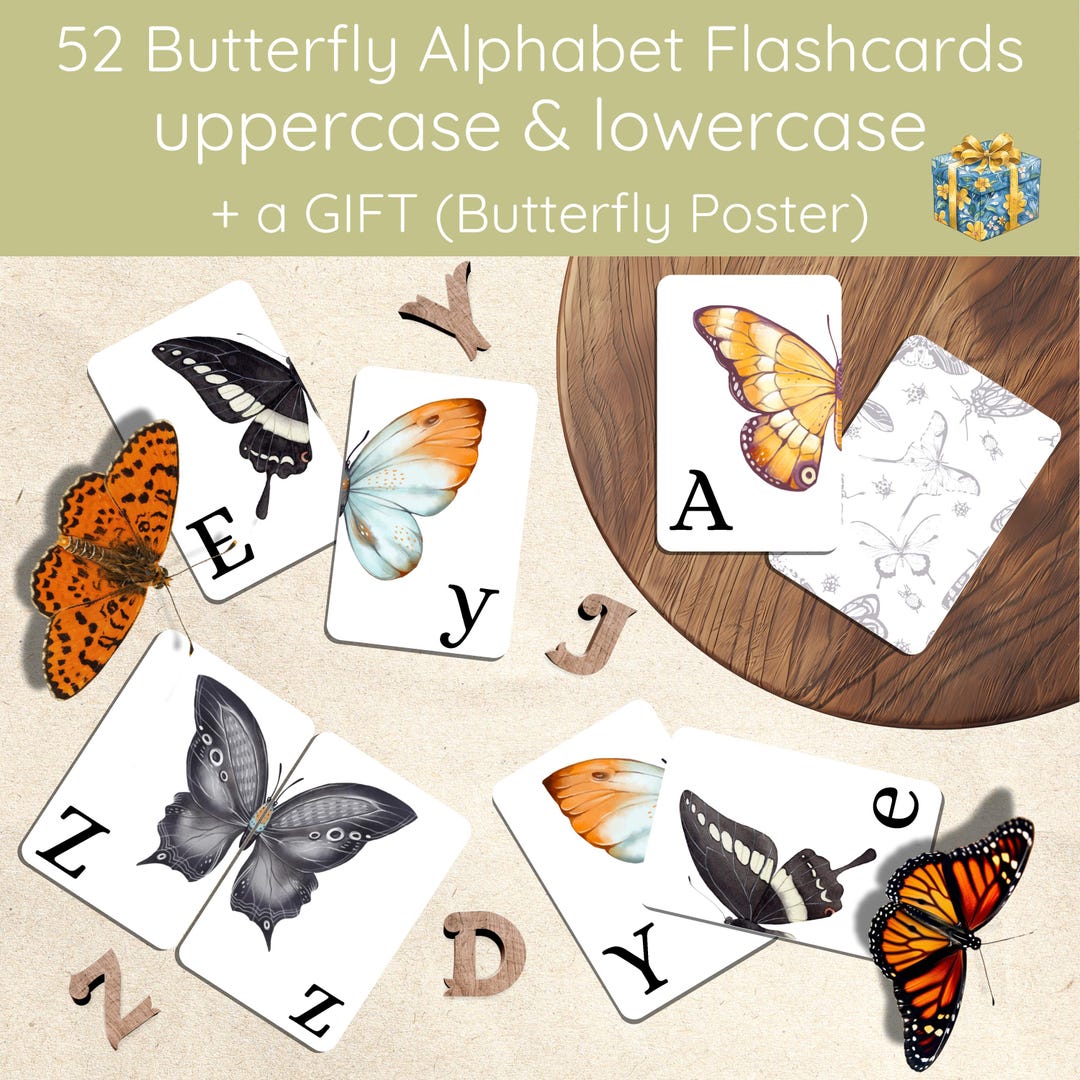 Printable Butterfly Alphabet Flashcards | Uppercase & Lowercase ...