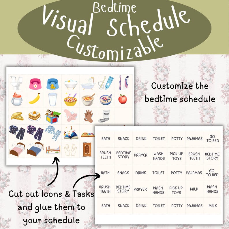 Toddler Bedtime Visual Schedule Chart: Customizable Routine (printable ...