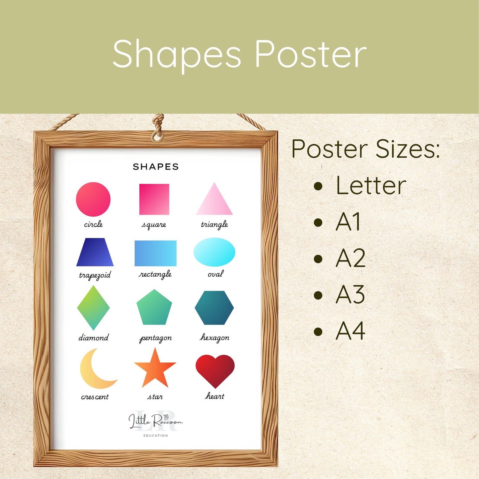 Printable Shapes Poster for Kids – Watercolor-style Educational Wall ...