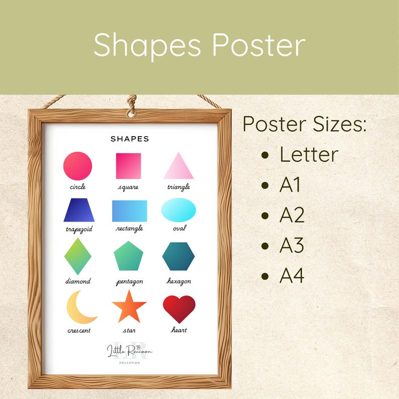 Printable Shapes Poster for Kids – Watercolor-style Educational Wall ...