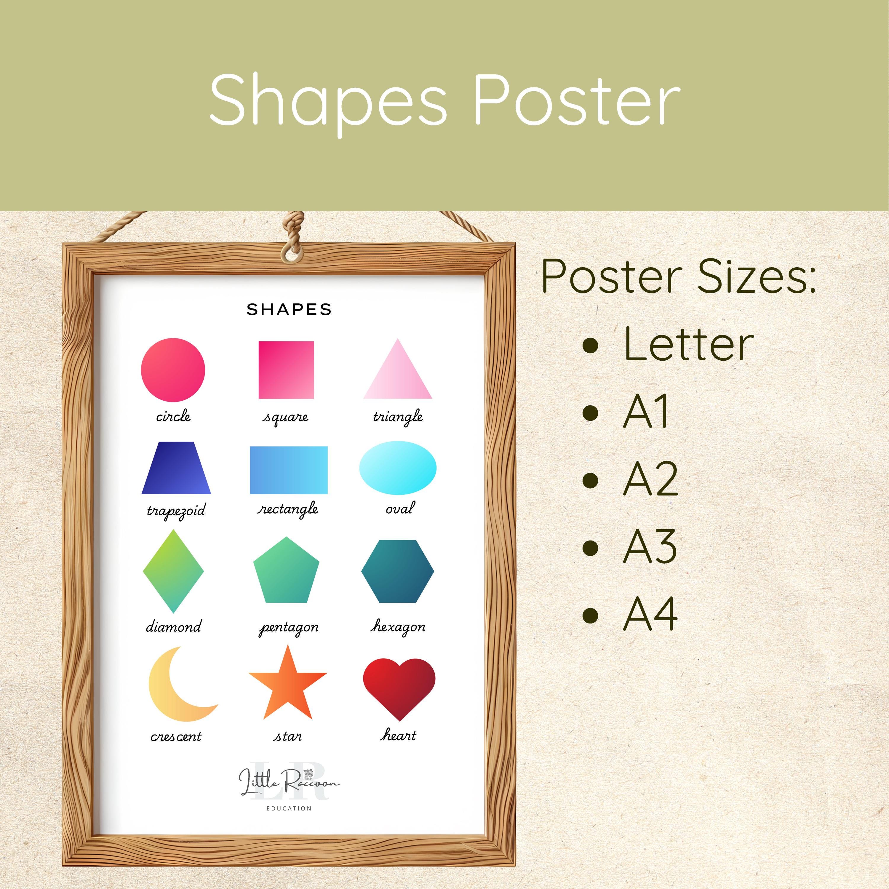 Printable Shapes Poster for Kids – Watercolor-style Educational Wall ...