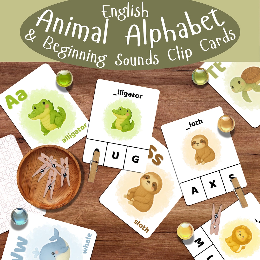 English Alphabet Cards and Beginning Sounds Clip Cards | Phonics Game ...