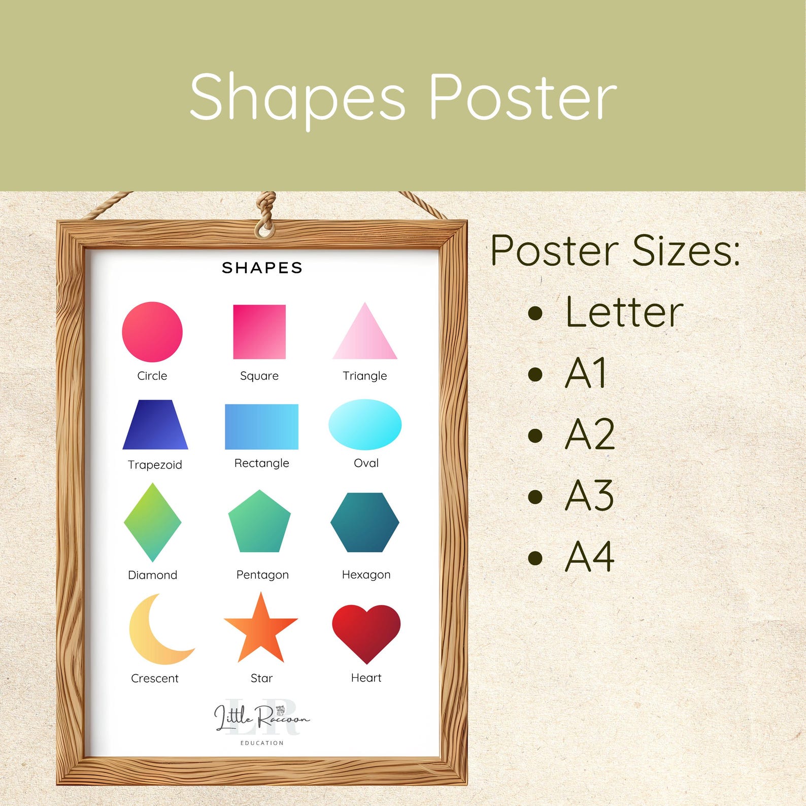 Printable Shapes Poster for Kids – Watercolor-style Educational Wall ...