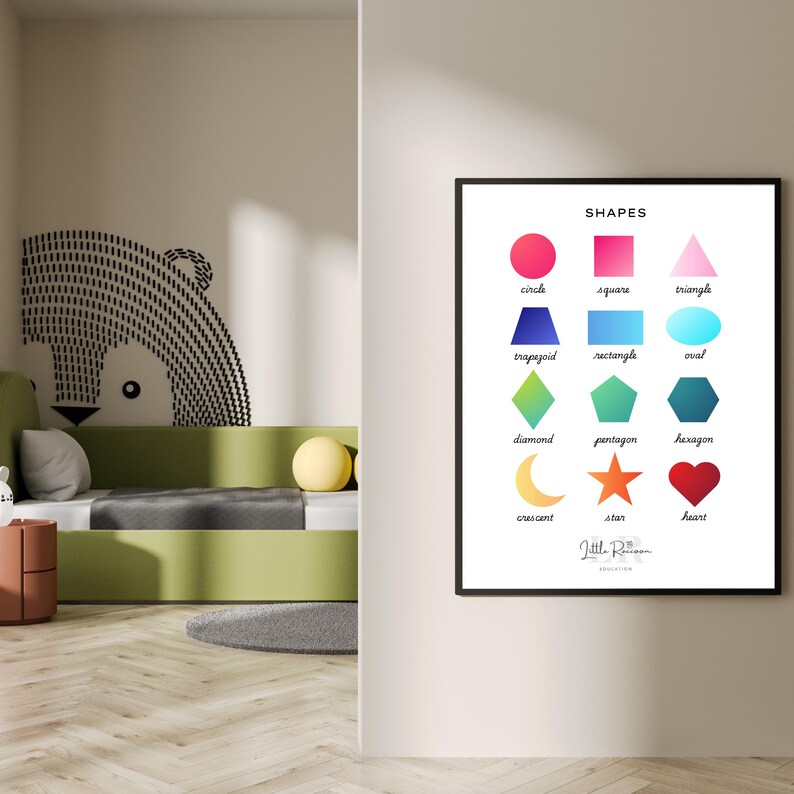Printable Shapes Poster for Kids – Watercolor-style Educational Wall ...