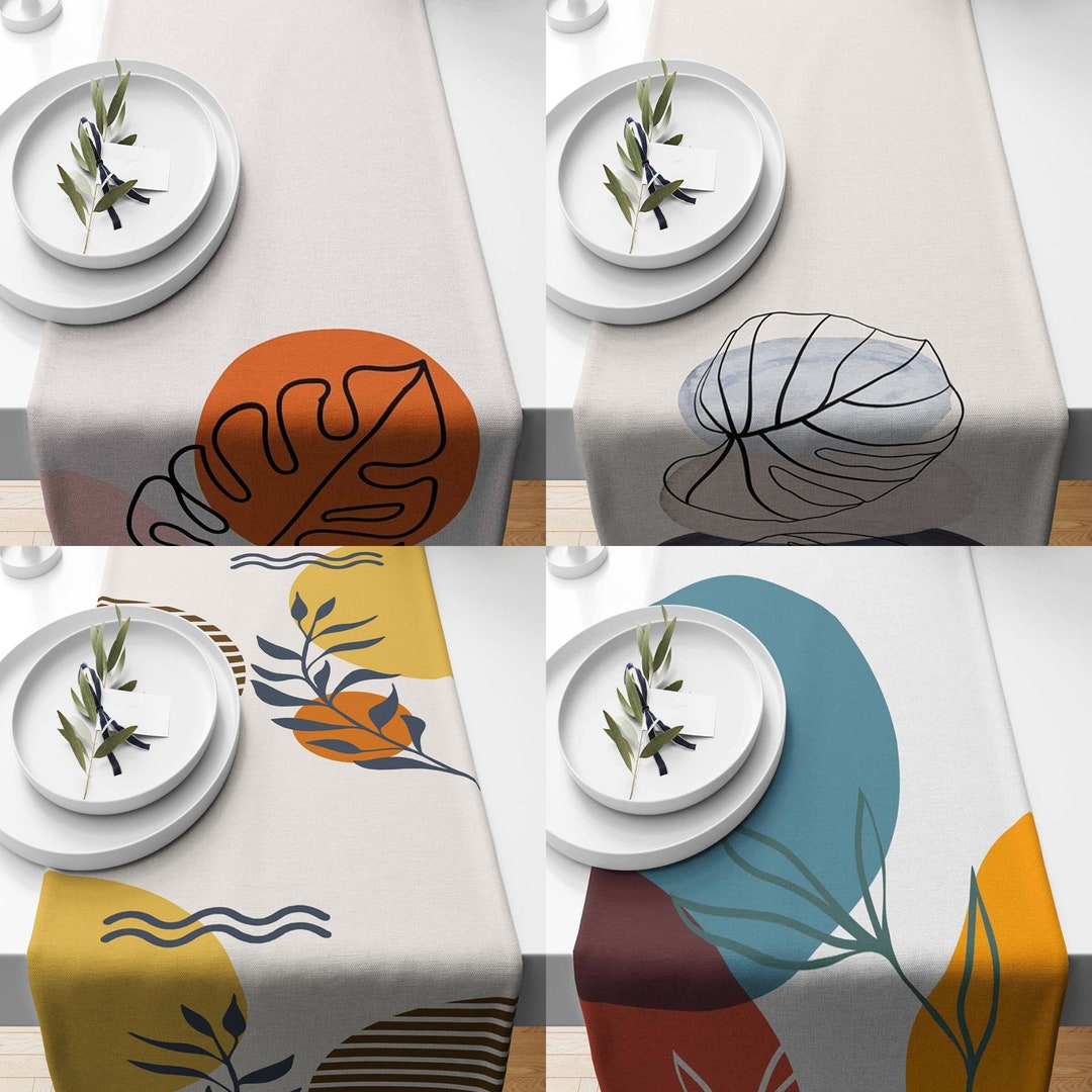 Summer Trend Table Runner Leaf Pattern Suede Texture Table - Etsy