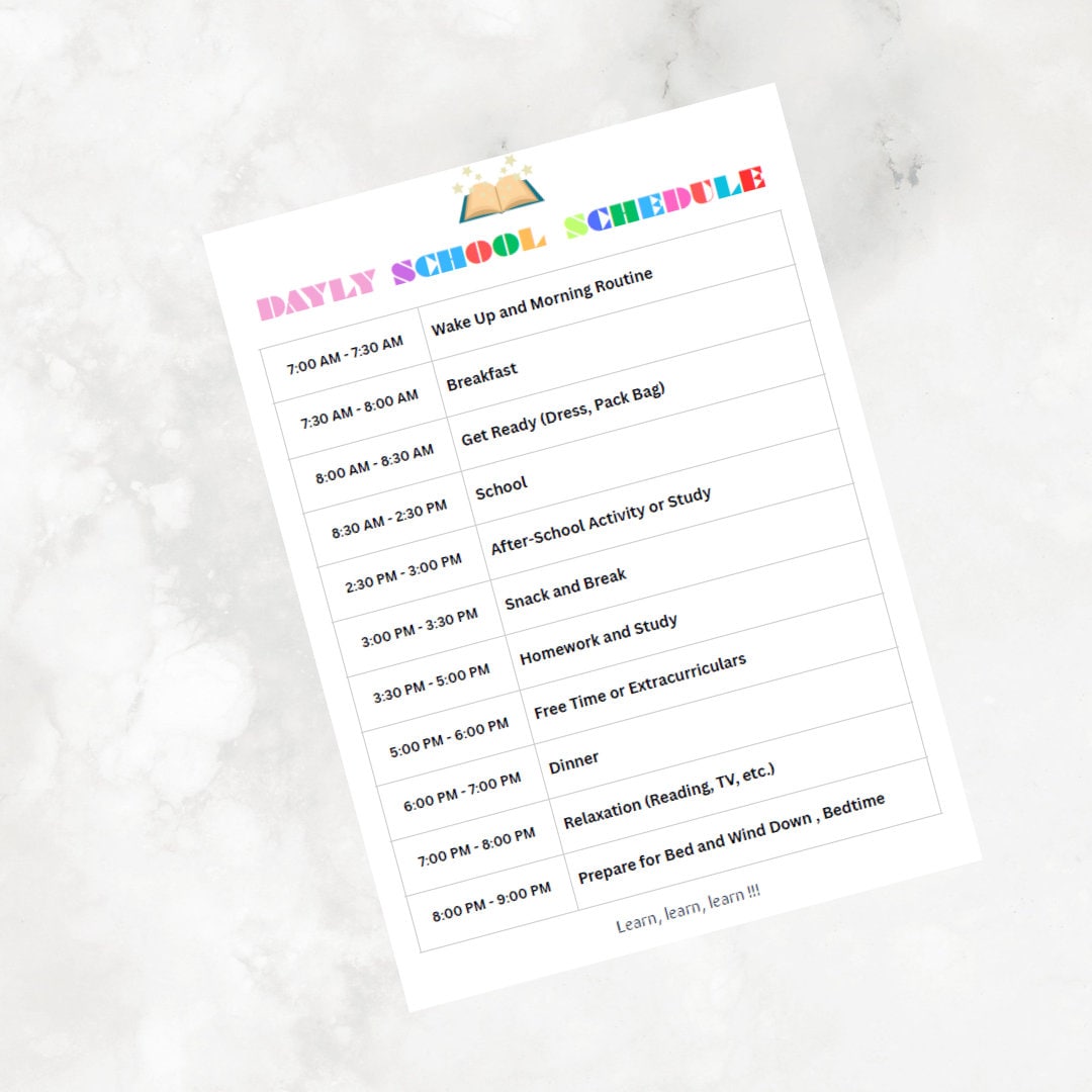 Printable Daily School Schedule: Organize Your Day - Etsy