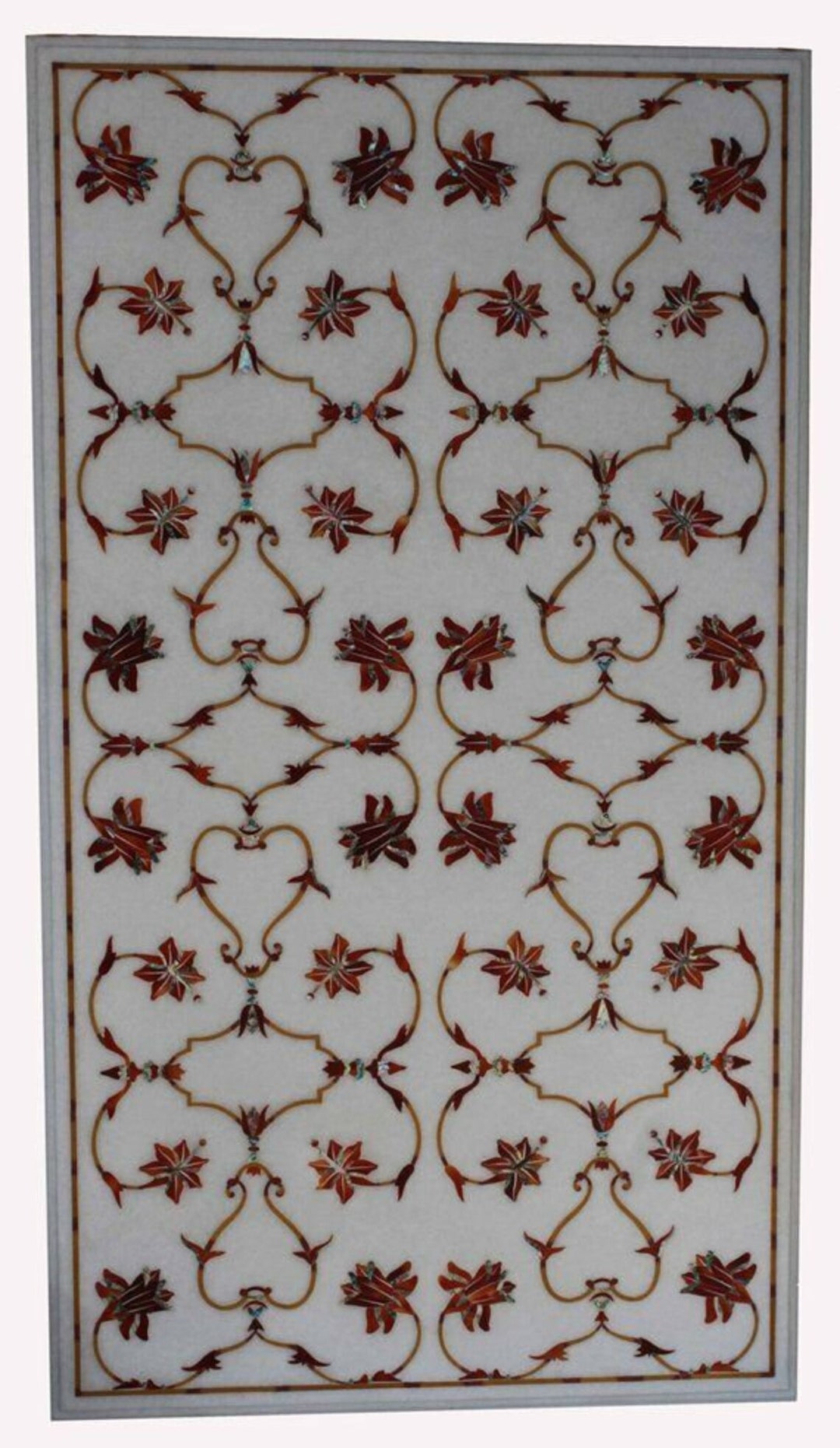 Inlay White Marble Table Top Handmade Furniture Stone Inlay Pietra Dura ...