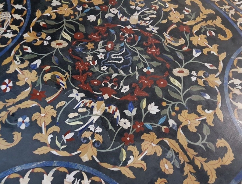 Inlay Black Marble Round Coffee Table Top Marble Table Top, Side Table ...