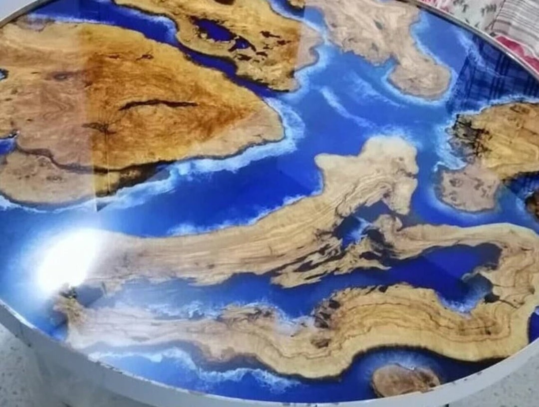 Blue Ocean Epoxy Table, Ocean Waves Kitchen Table, Beach Epoxy Kitchen ...