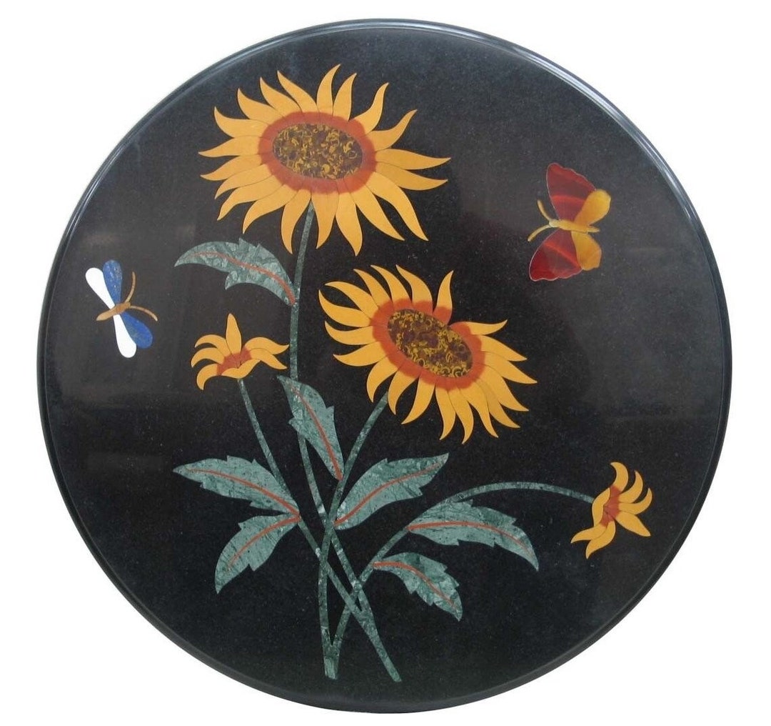 Round Black Marble Dining Centre Round Table Top Inlay Design Home ...