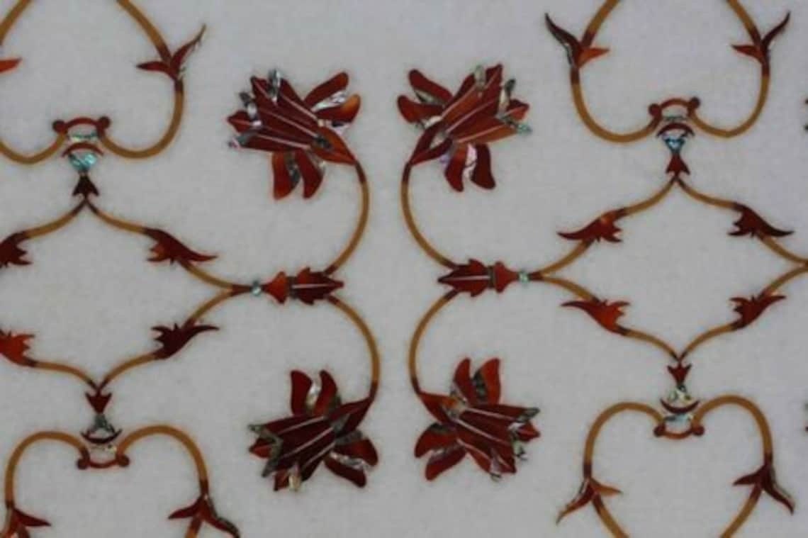 Inlay White Marble Table Top Handmade Furniture Stone Inlay Pietra Dura ...