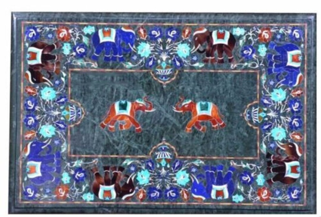 Green Marble Side Table Top Semi Precious Stone Work Handmade Inlay ...