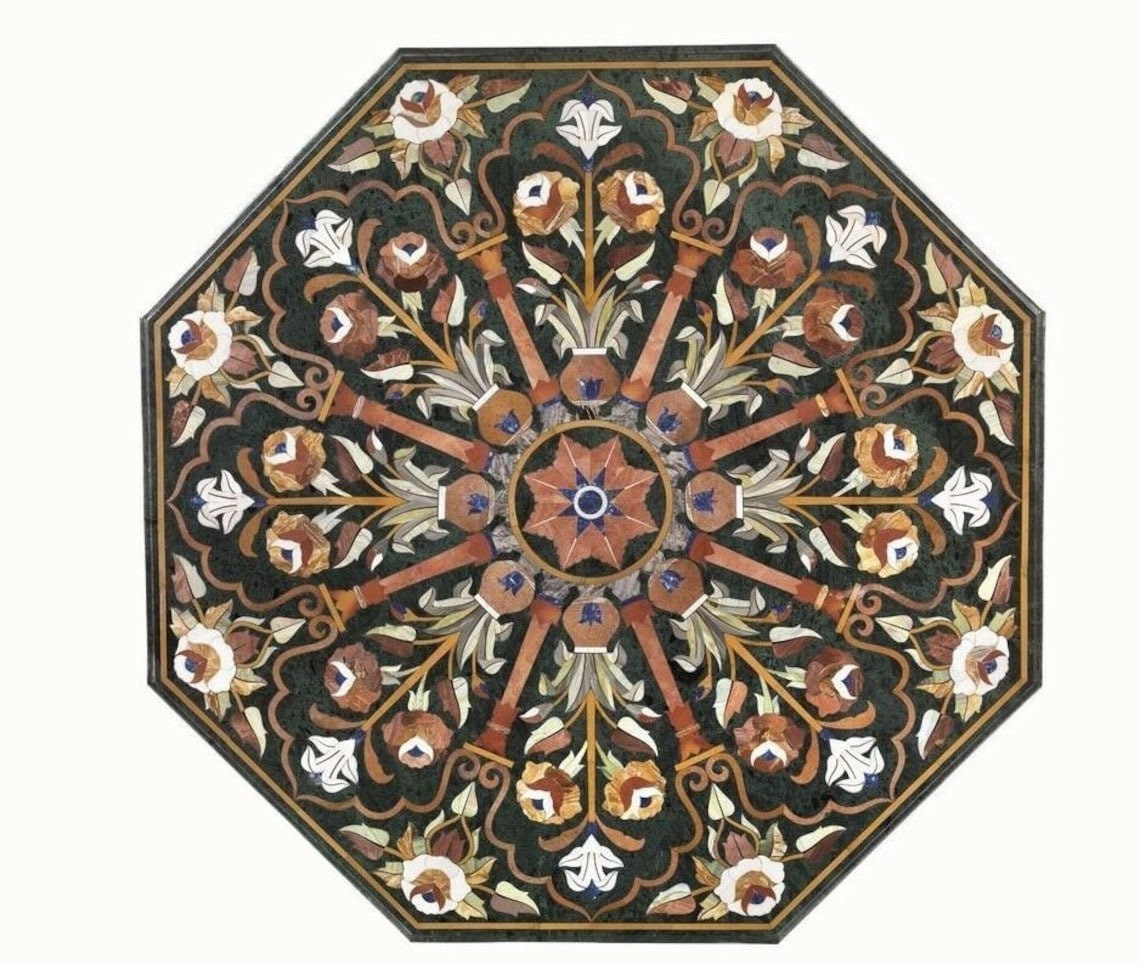 Green Marble Corner Table Semi Precious Stone Inlay Work Handmade ...