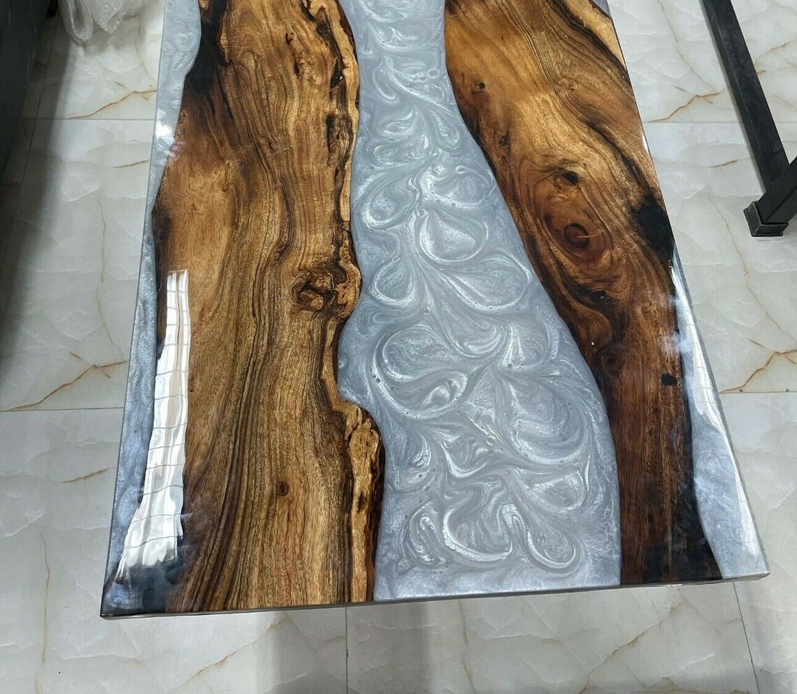 White Epoxy Wooden Table Top Center Dining Table Epoxy Resin - Etsy