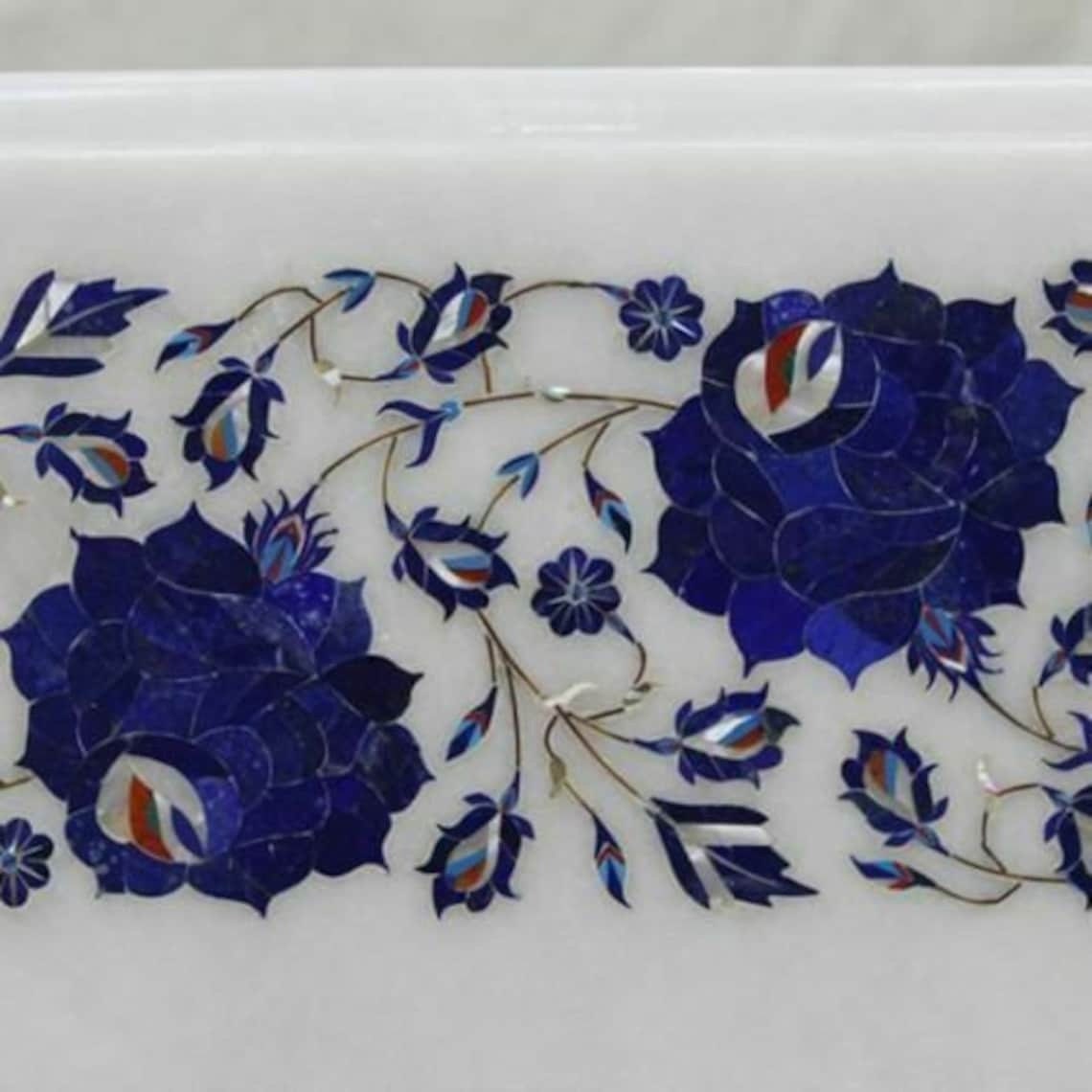 Marble Corner Table Top Inlay Art Semi Precious Stones Lapis - Etsy