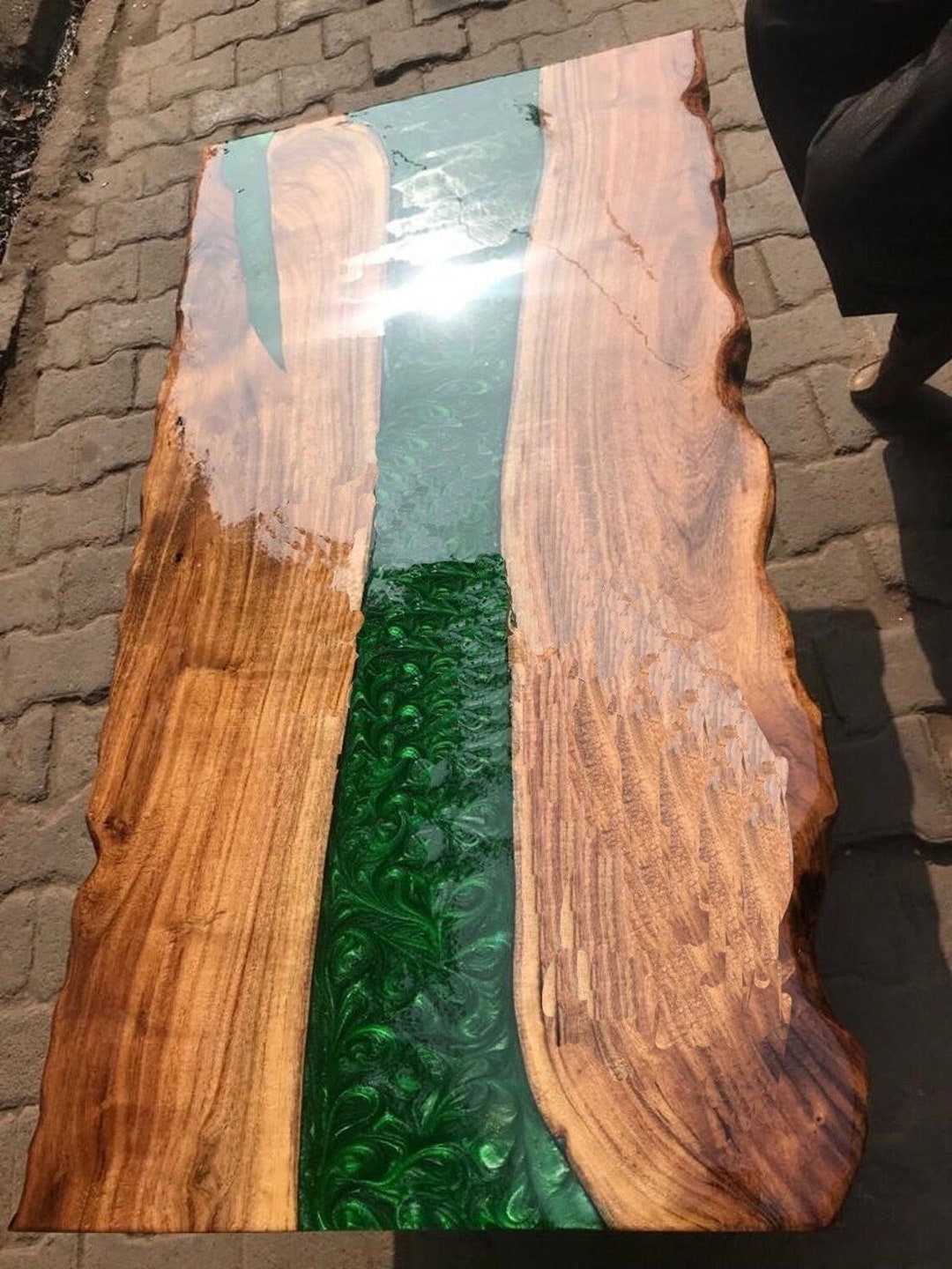 Green Epoxy Table, Live Edge Wooden Table, Epoxy Resin River Table ...