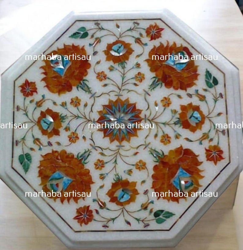 Handmade Coffee Table Marble Inlay Tables Turquoise Stones Pietra Dura ...