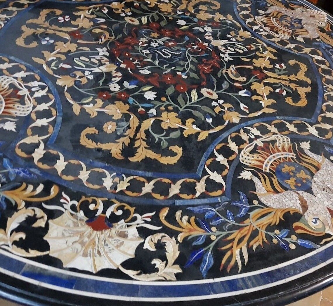 Inlay Black Marble Round Coffee Table Top Marble Table Top, Side Table ...