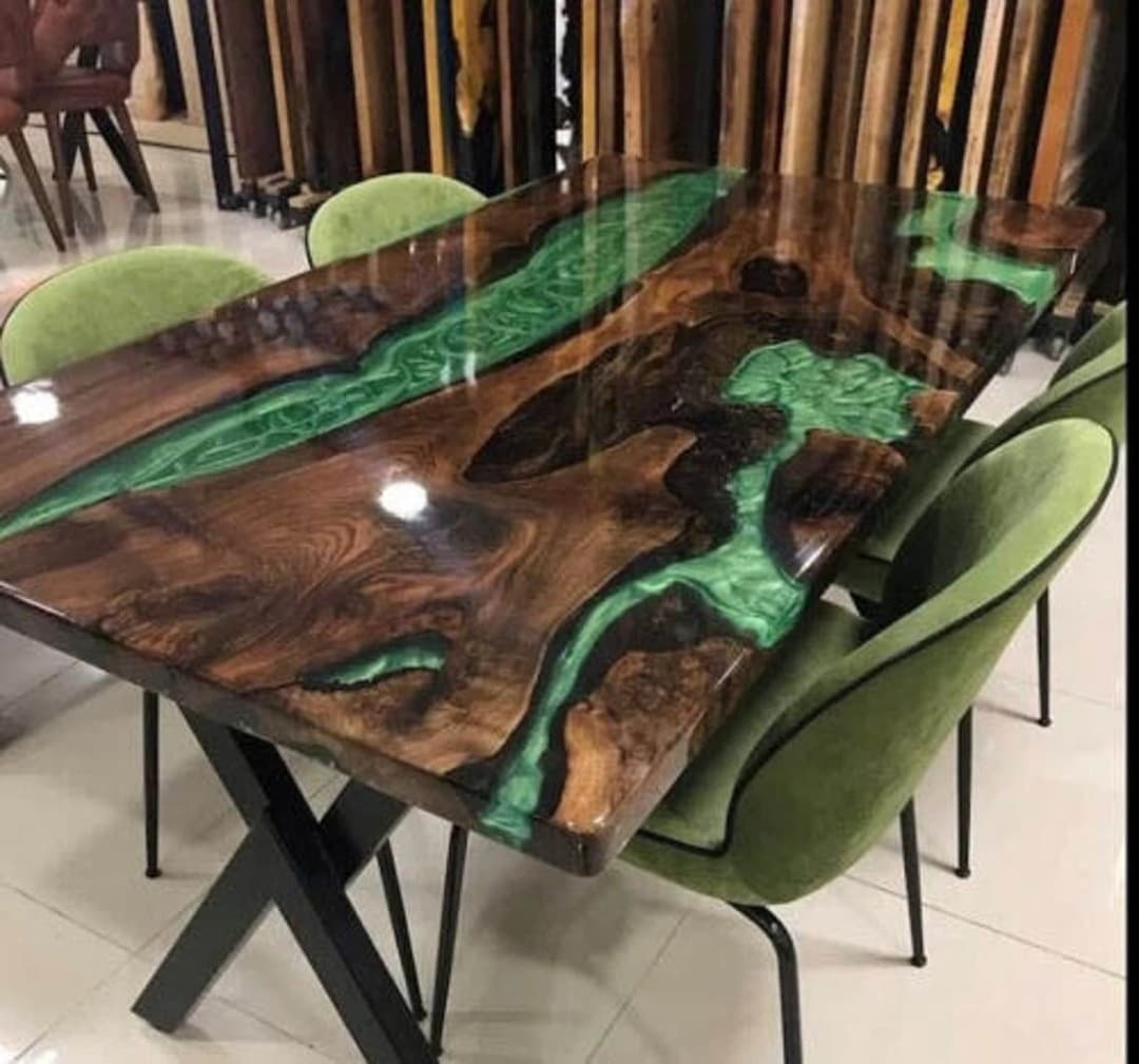 Green Epoxy Resin Table, Black Walnut River Epoxy Table Custom Order ...