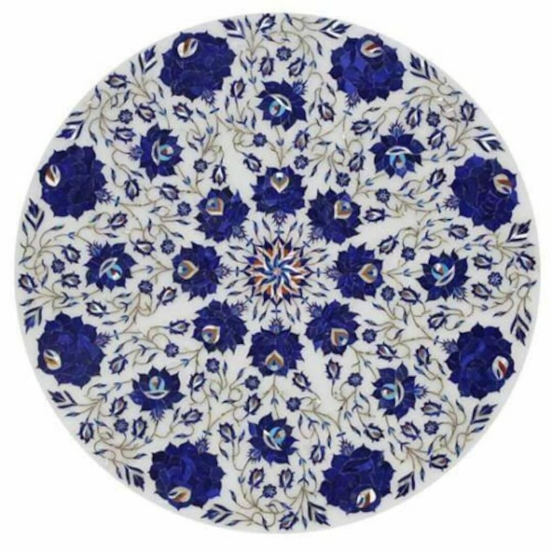 Marble Corner Table Top Inlay Art Semi Precious Stones Lapis - Etsy