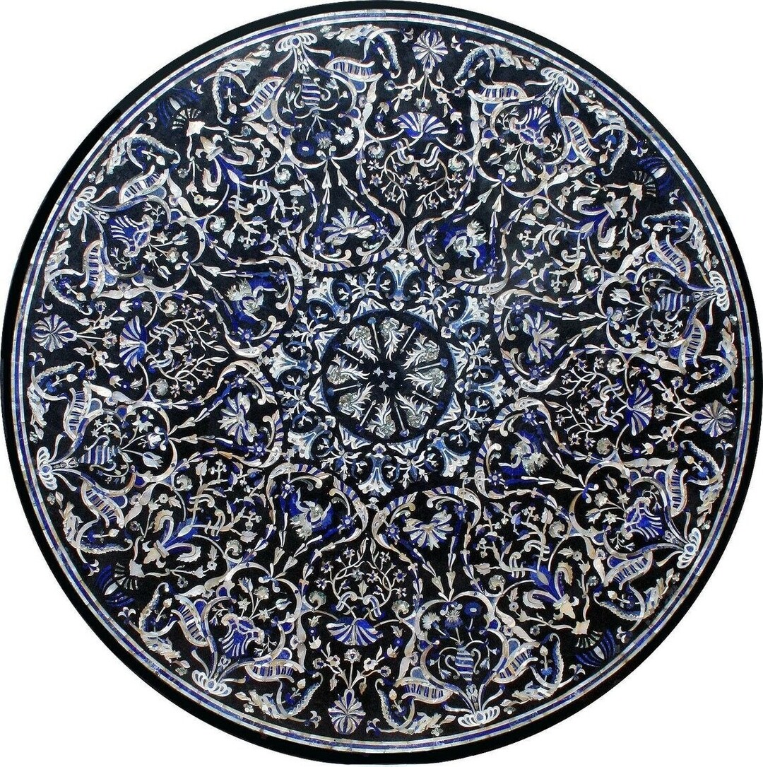 Round Marble Dining Table Top Inlay Semi Precious Stones Handmade ...