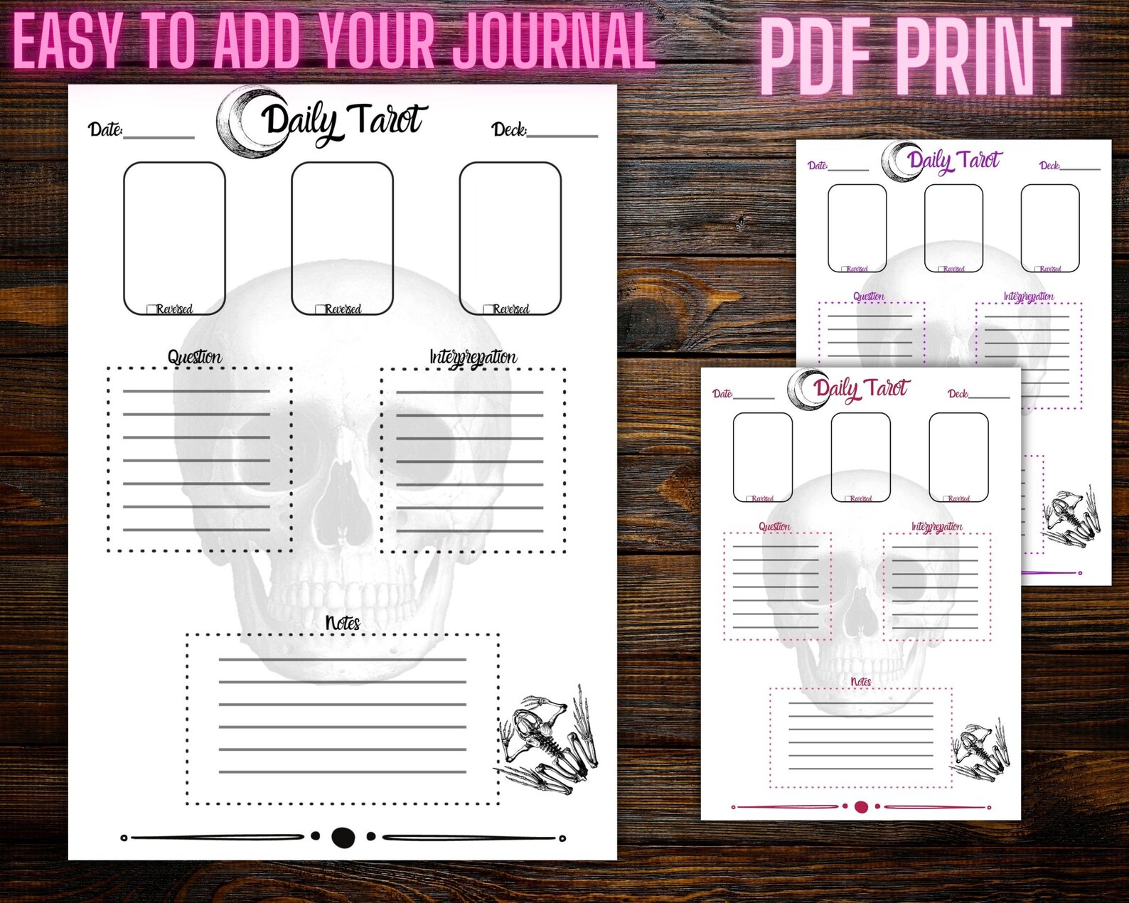 Tarot Journal Printable for Beginner Witches, Daily Three Card Spread ...
