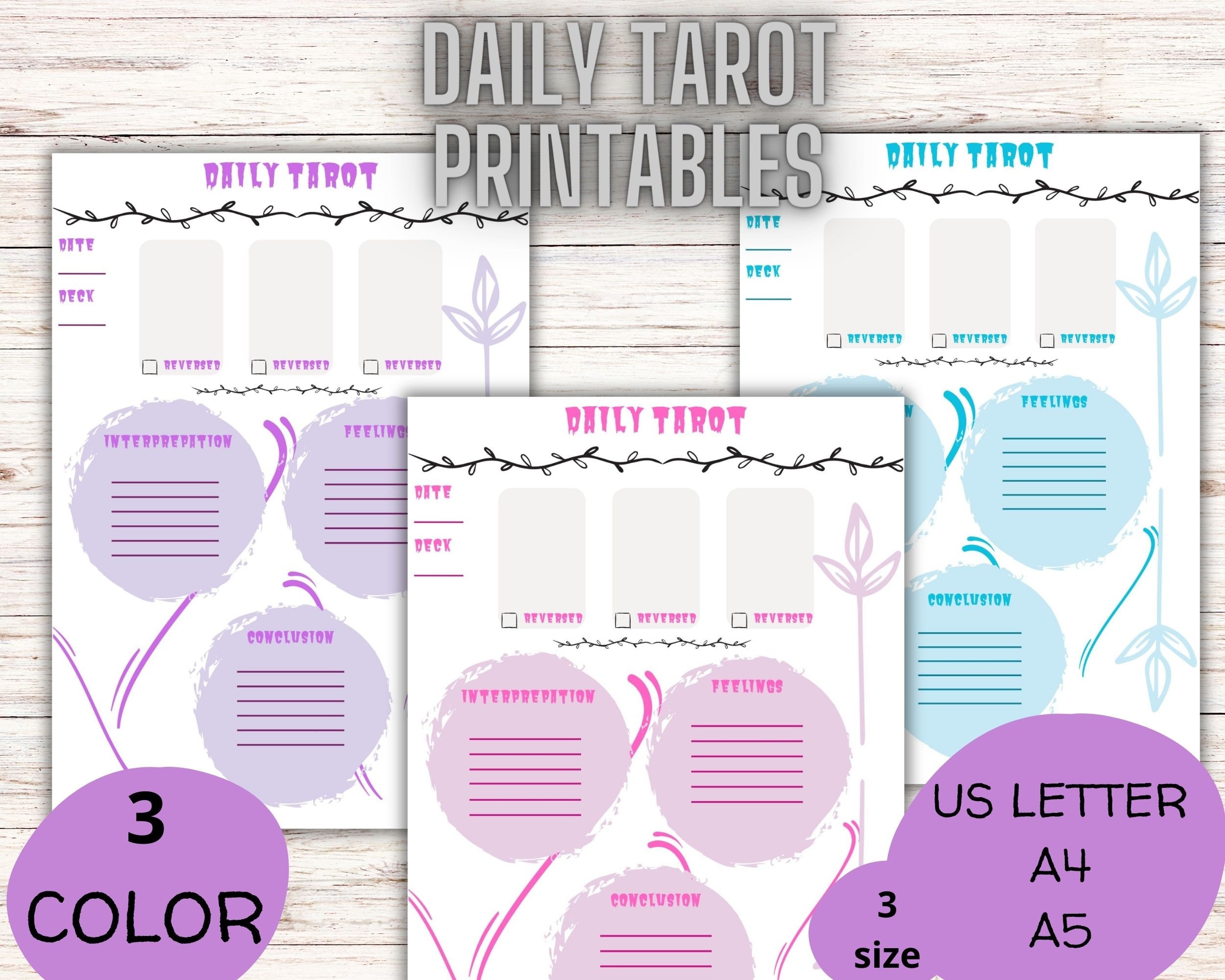 Tarot Journal Printable for Beginner Witches, Daily Three Card Spread ...