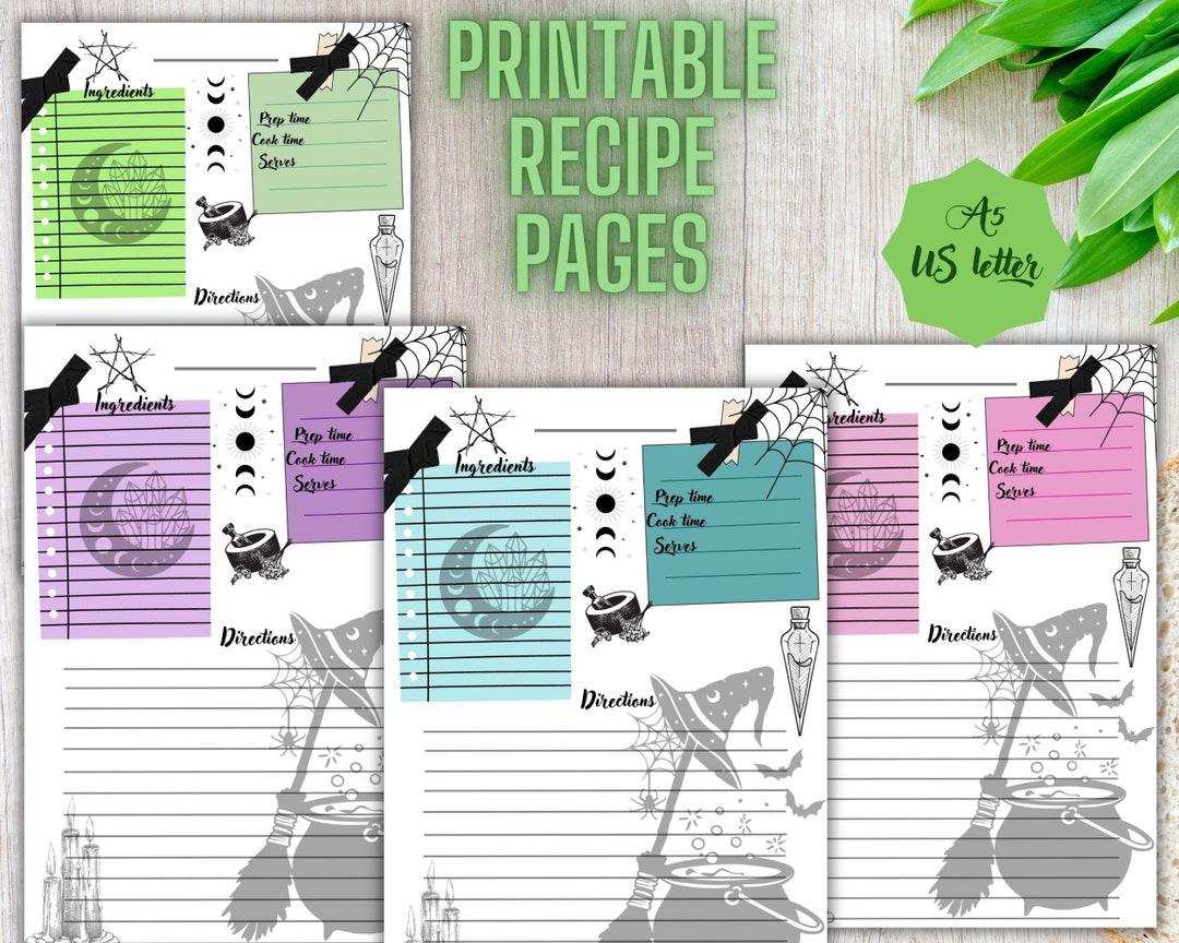 Printable Blank Recipe Pages, Digital Recipe Sheet, Recipe Binder ...