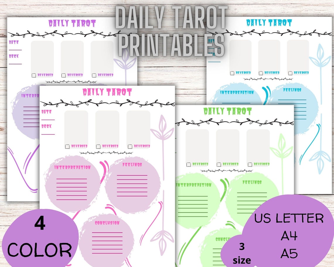 Tarot Journal Printable for Beginner Witches, Daily Three Card Spread ...