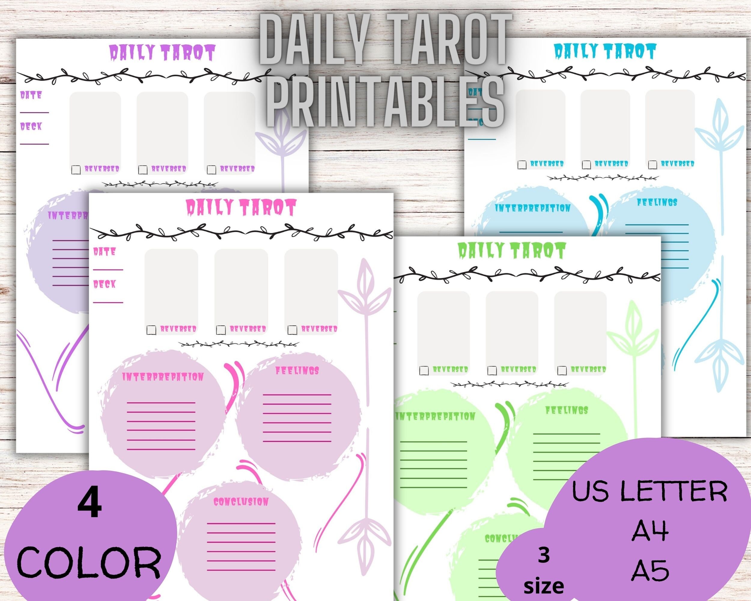 Tarot Journal Printable for Beginner Witches, Daily Three Card Spread ...
