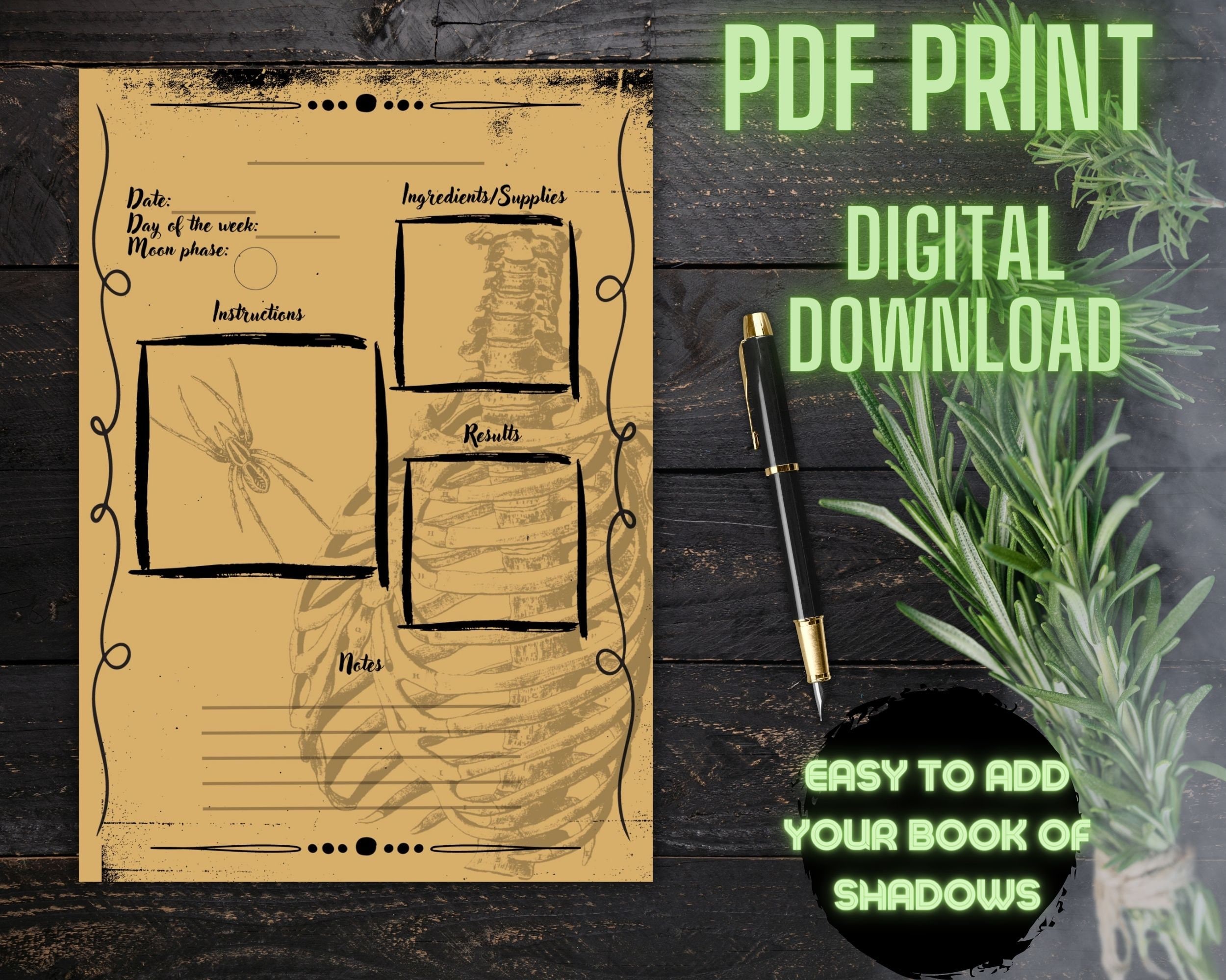 Book of Shadows Spell Template Page, Printable Spell Blank Page, Pdf, Digital Download, Wicca ...