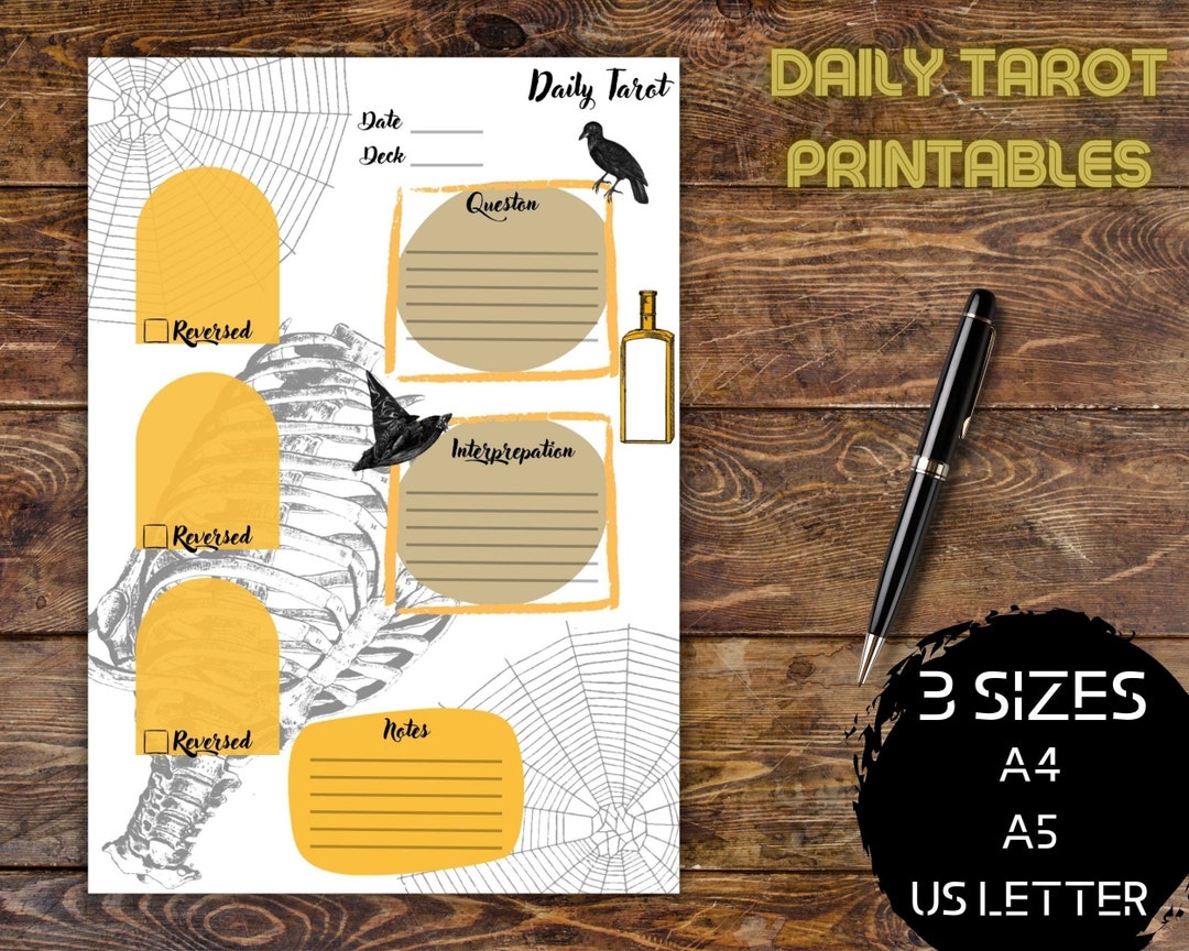 Tarot Journal Printable for Beginner Witches, Daily Three Card Spread ...