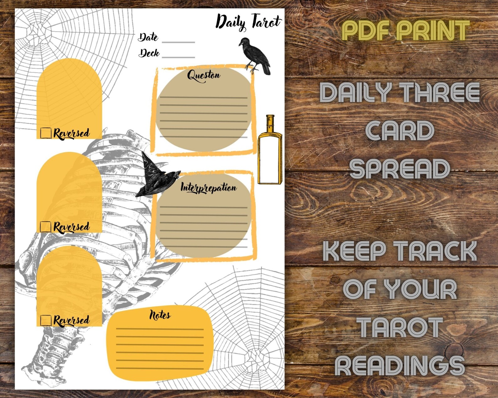 Tarot Journal Printable for Beginner Witches, Daily Three Card Spread ...