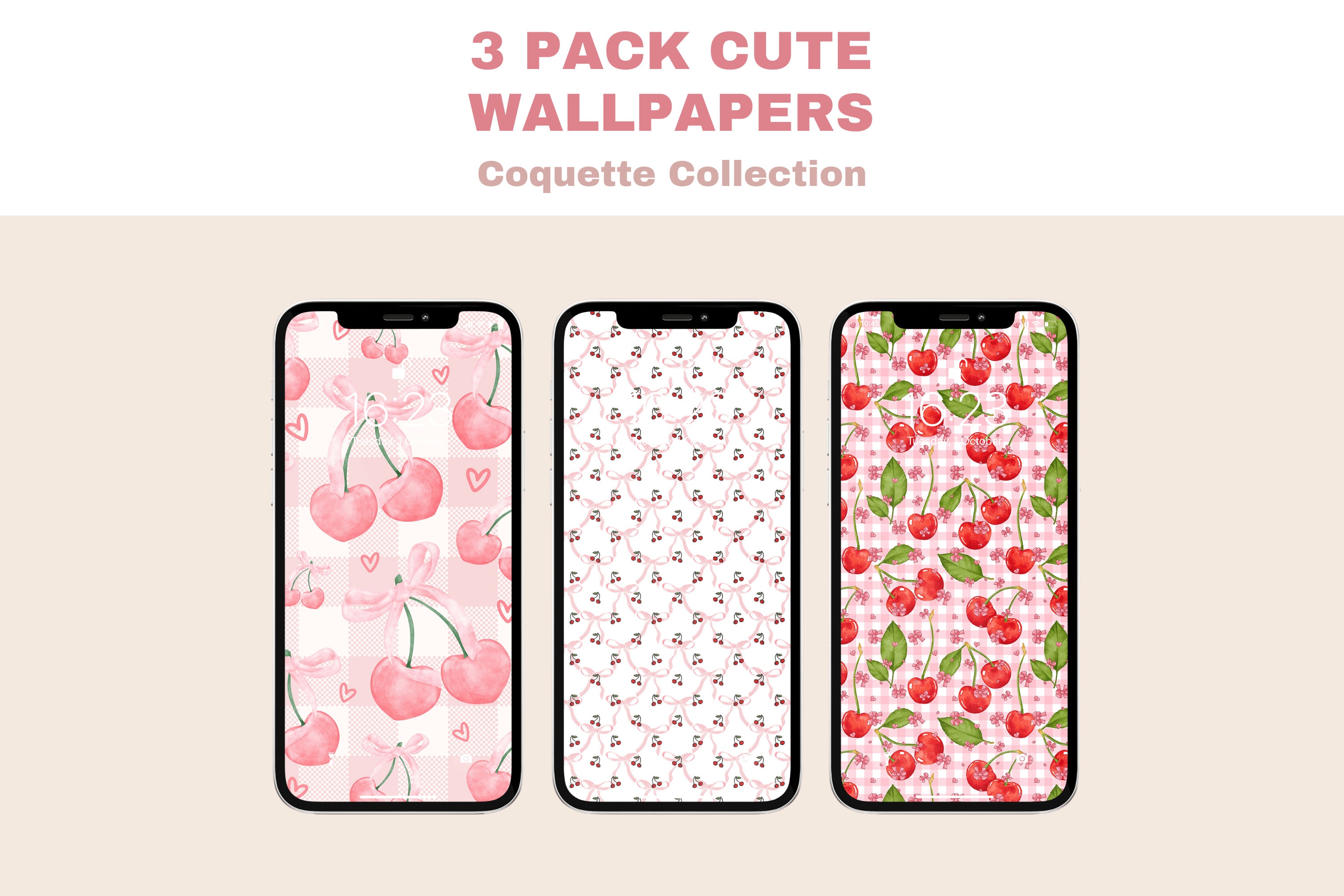Coquette Ballet Core iPhone Wallpapers, Pink Bows Red Cherries Digital ...