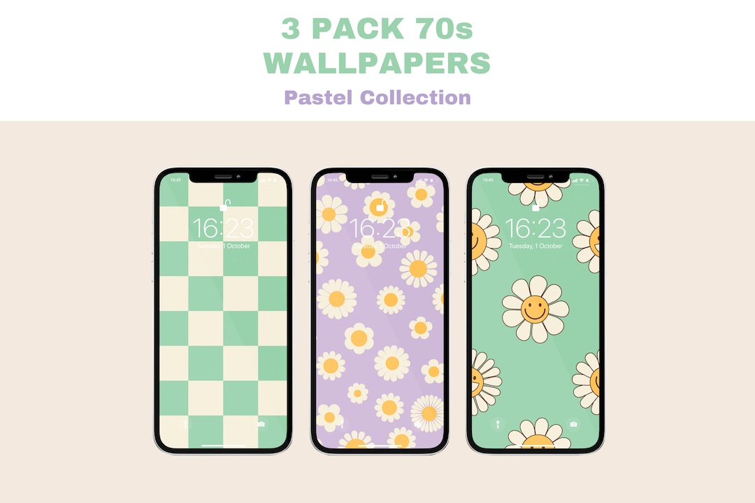 Pastel 70s iPhone Wallpapers, Green Purple Digital Download Phone ...