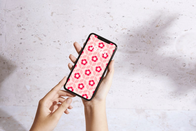 Retro 70s iPhone Wallpapers, Vintage Pink Floral Phone Digital Download ...