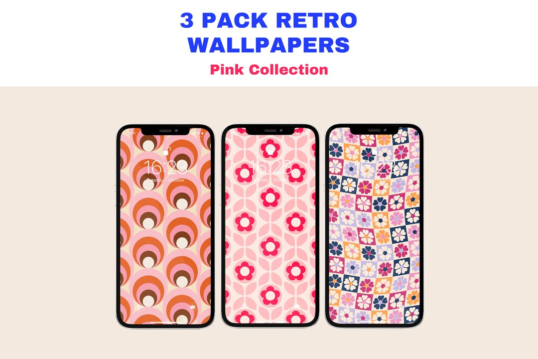 Retro 70s iPhone Wallpapers, Vintage Pink Floral Phone Digital Download ...