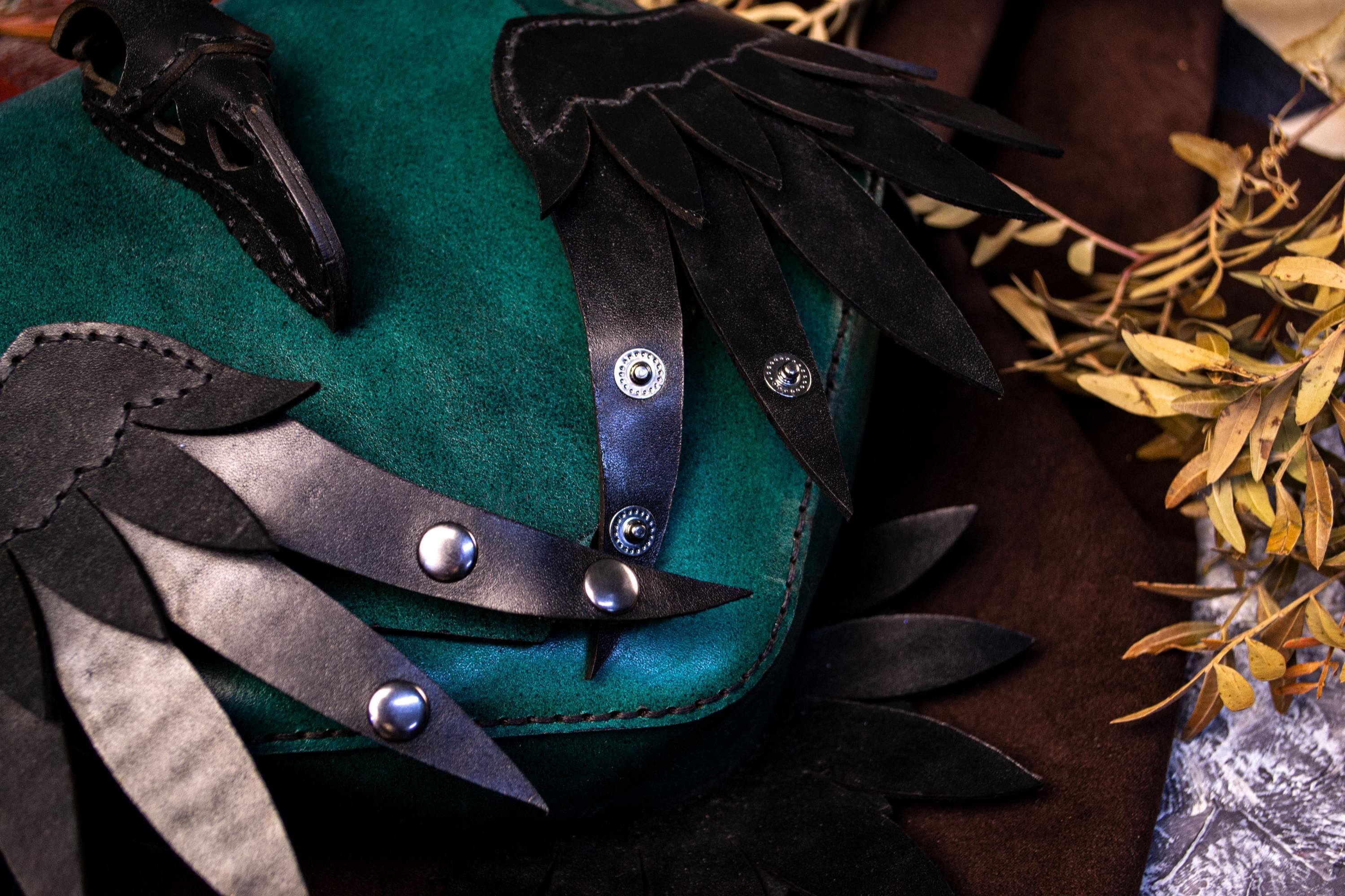Raven Leather Skull Bag Emerald Colour - Etsy