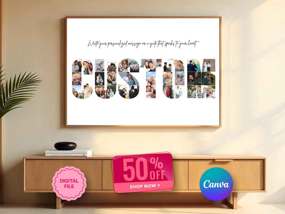 Personalized Custom Name Frame, Photo Collage Canva Template, Editable ...
