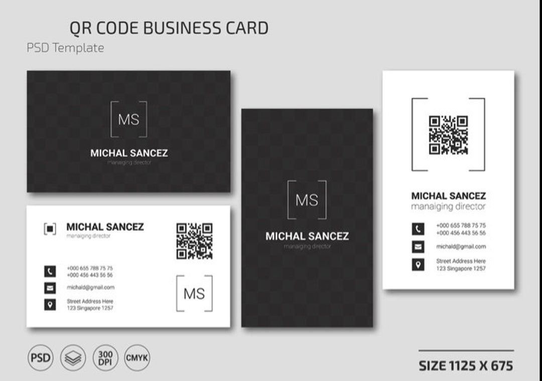 QR Code Business Card Template for Adobe Photoshop and Photopea - Etsy